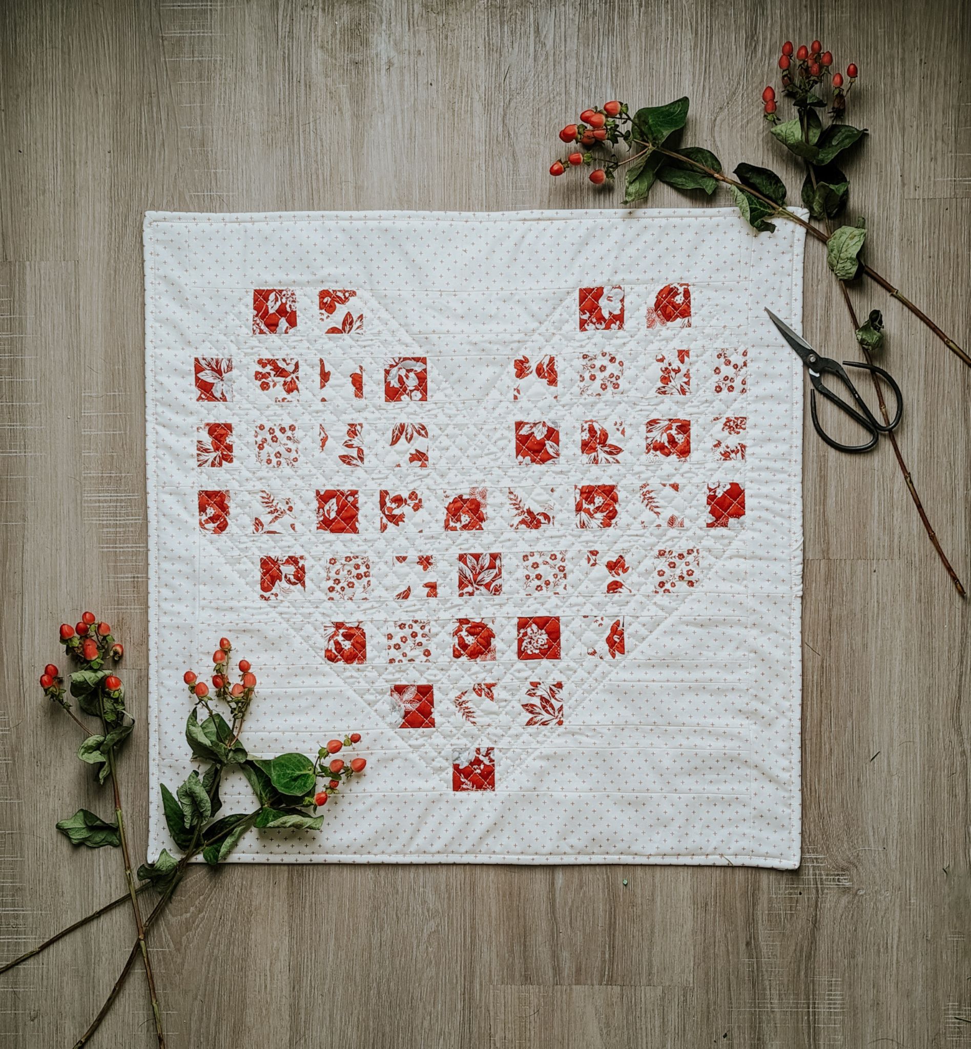 Free Heart Mini Quilt Pattern featuring Heirloom Red