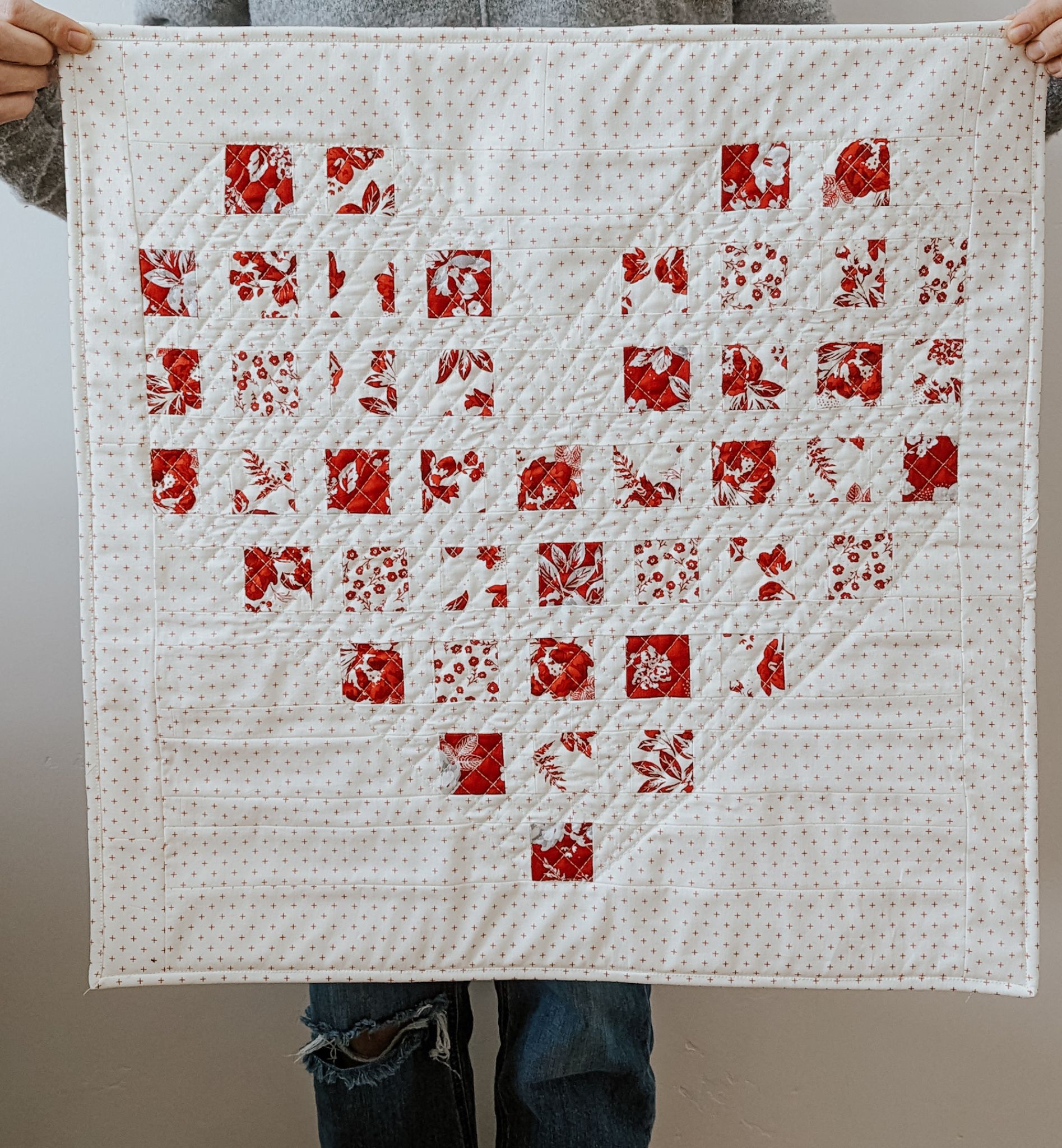 Free Heart Mini Quilt Pattern featuring Heirloom Red
