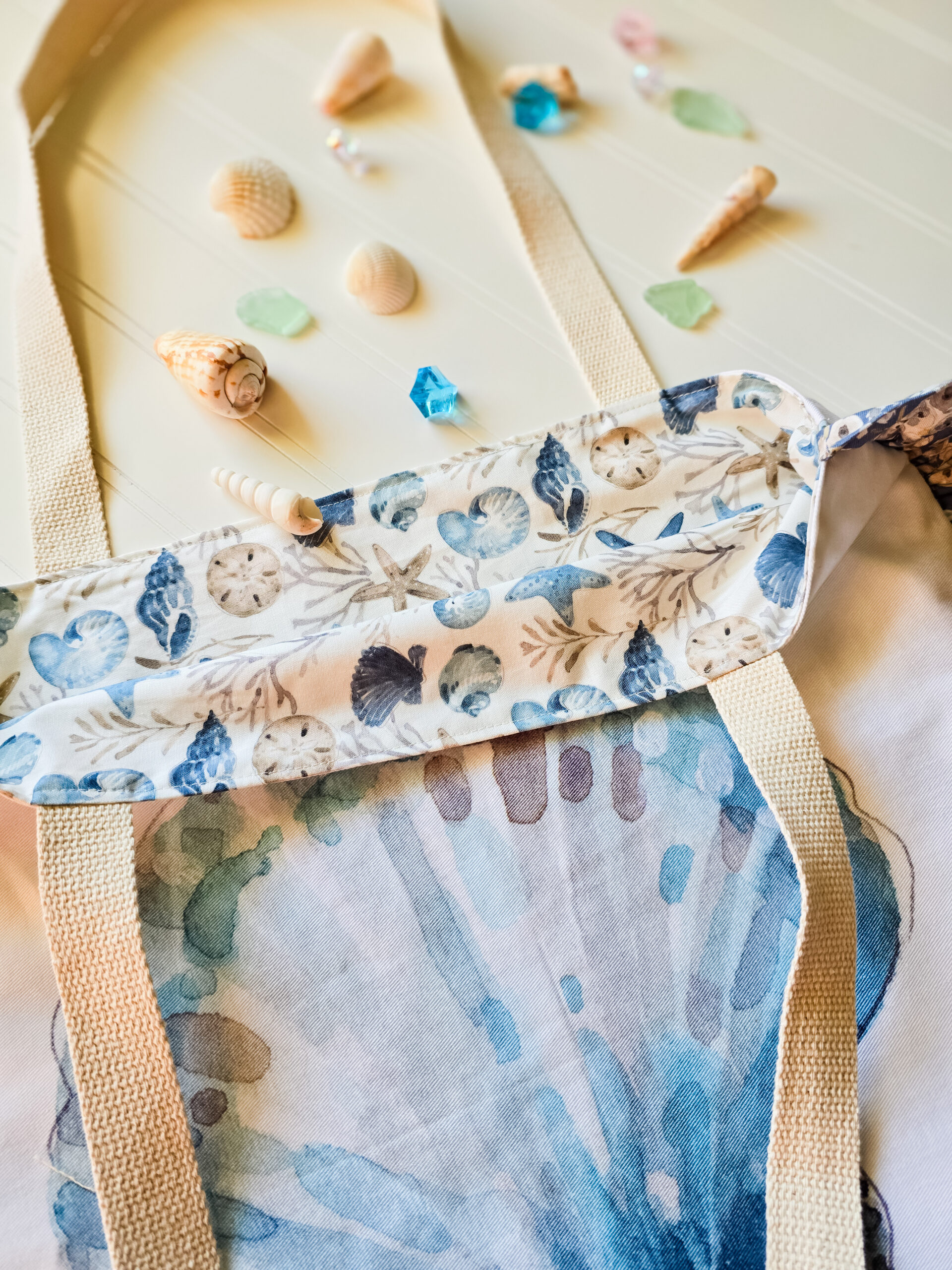 Perfect Beach Theme Tote Bag with Blue Escape Coastal Panel