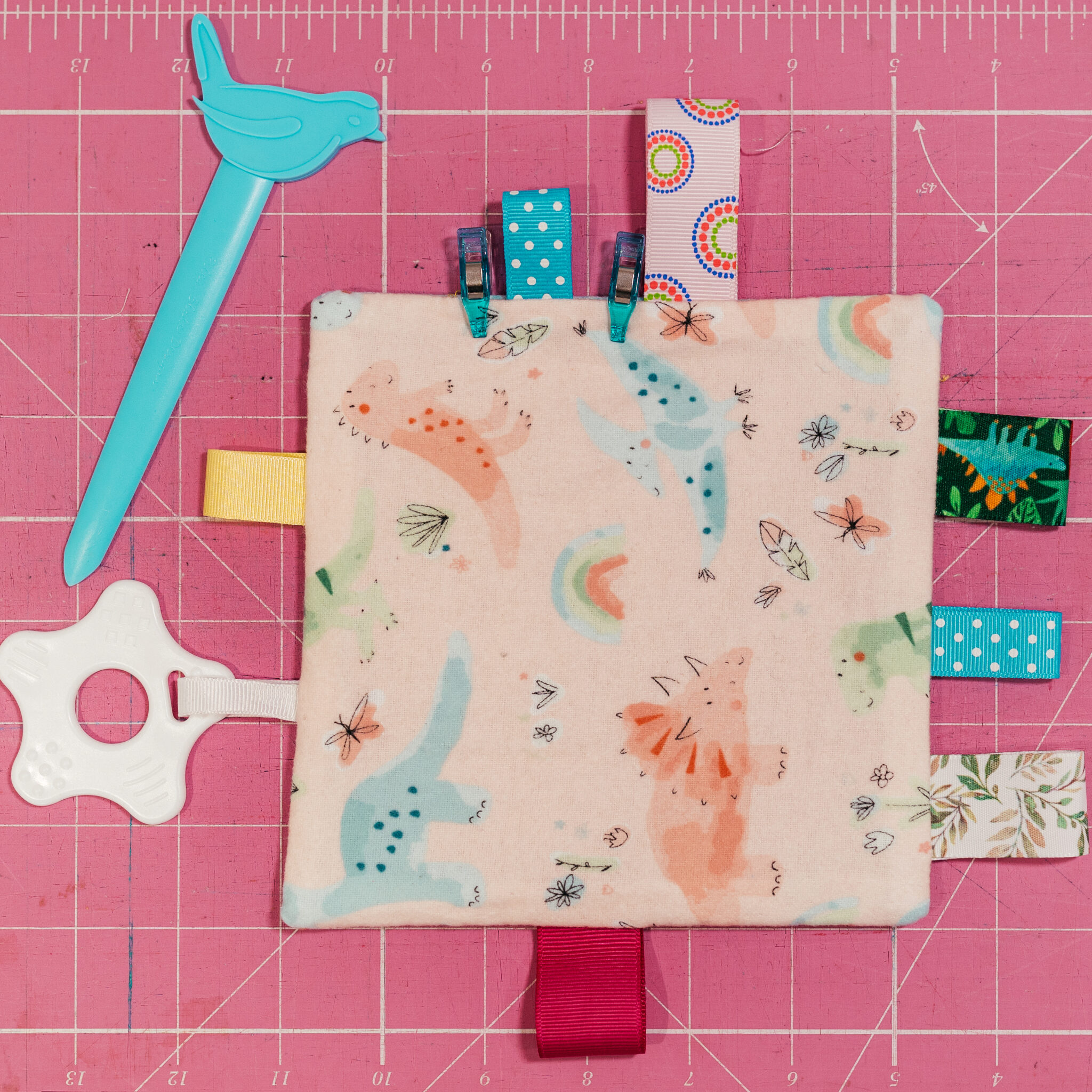 Baby tag toy with RBD Designer Flannel