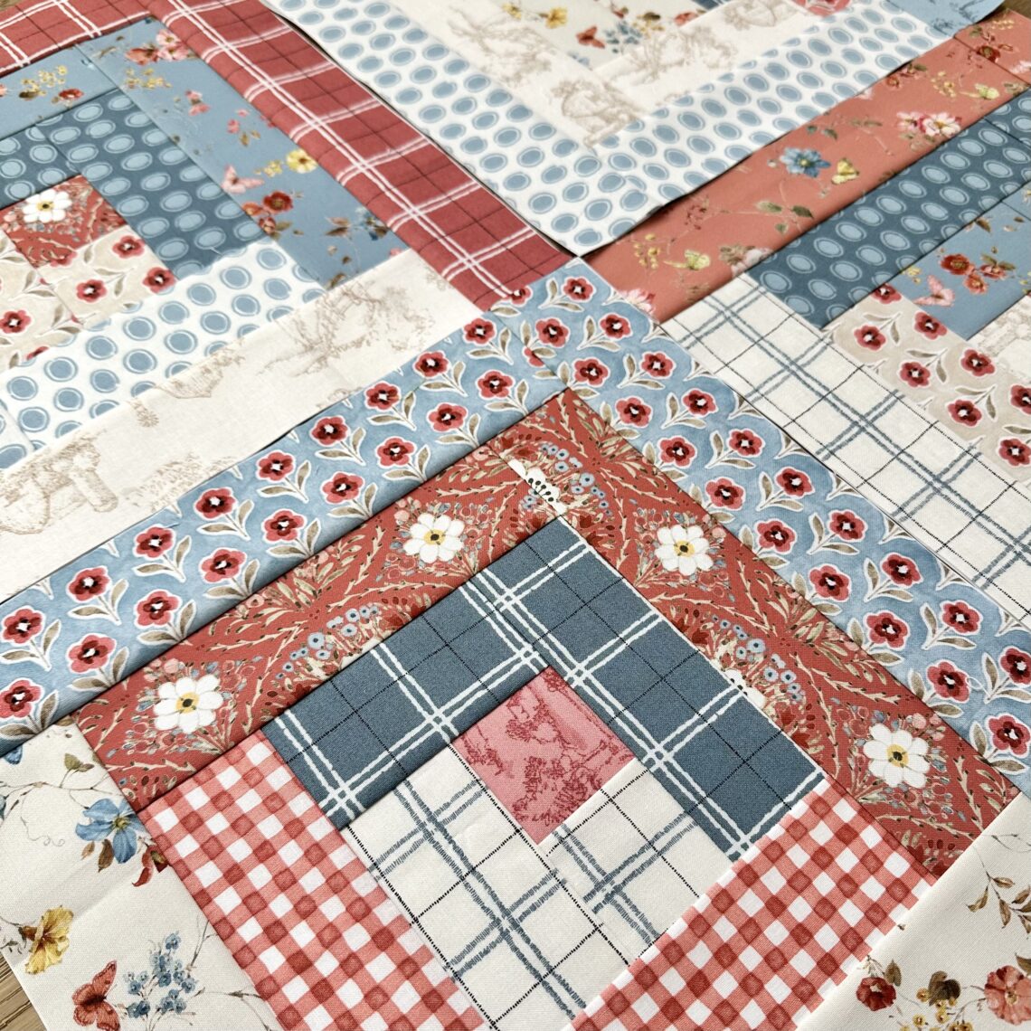 Vintage Log Cabin Quilt with Countryside