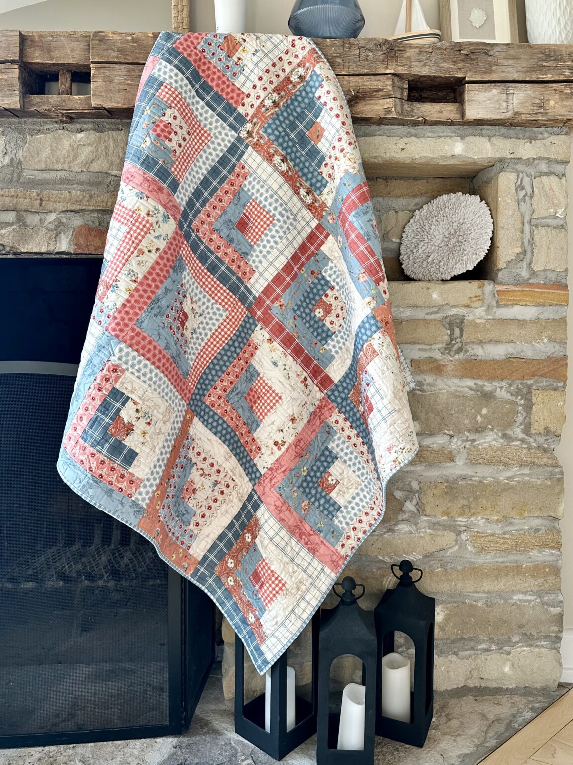 Vintage Log Cabin Quilt with Countryside