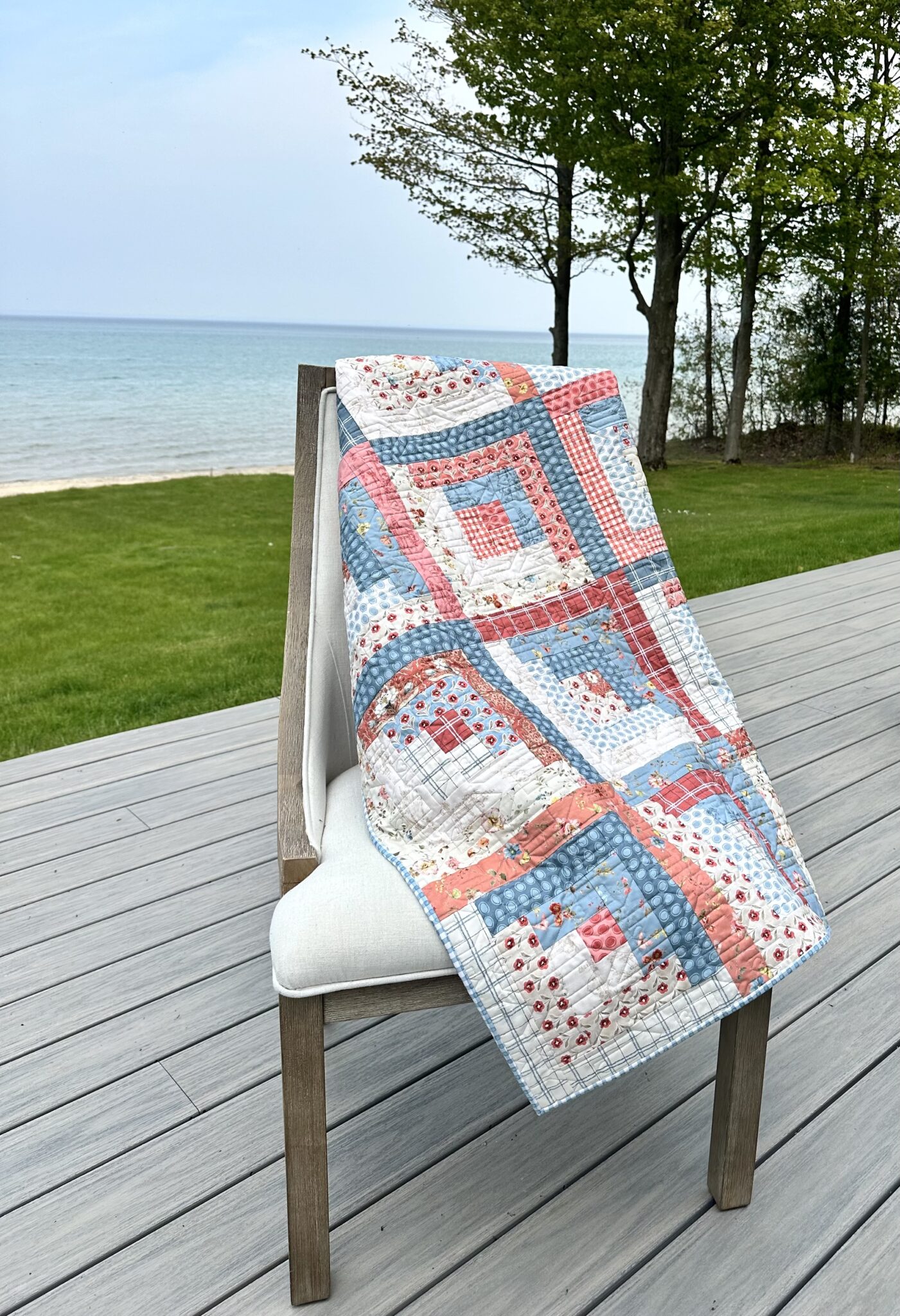 Vintage Log Cabin Quilt with Countryside