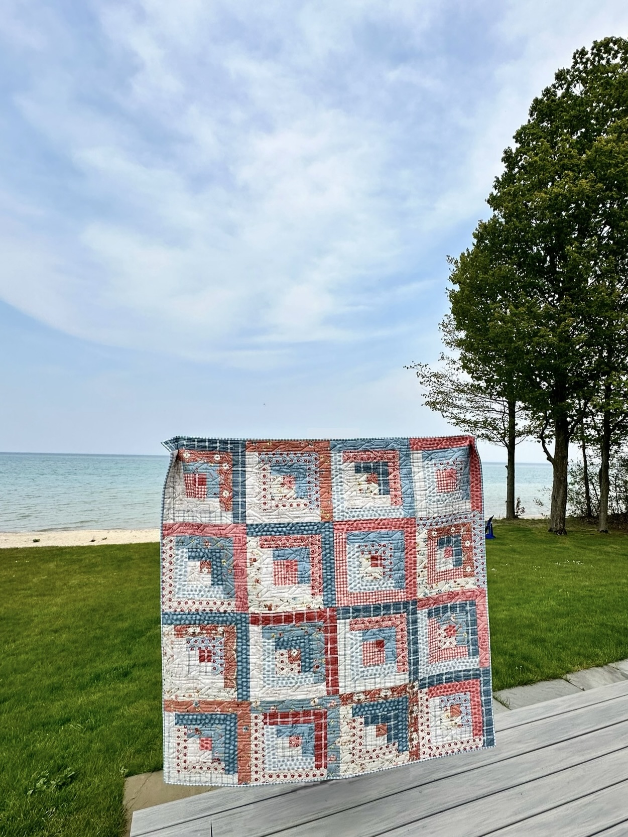 Vintage Log Cabin Quilt with Countryside