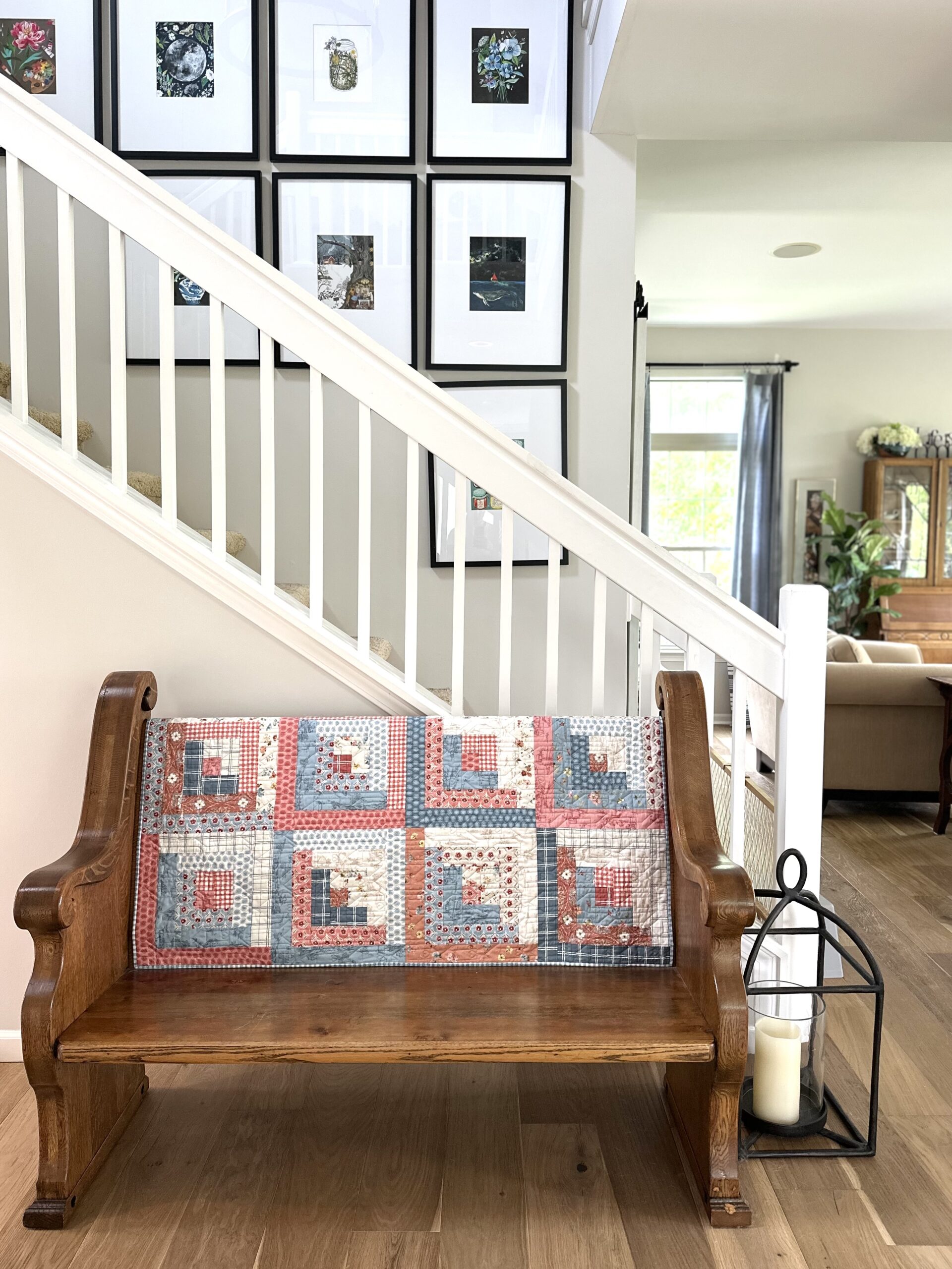 Vintage Log Cabin Quilt with Countryside