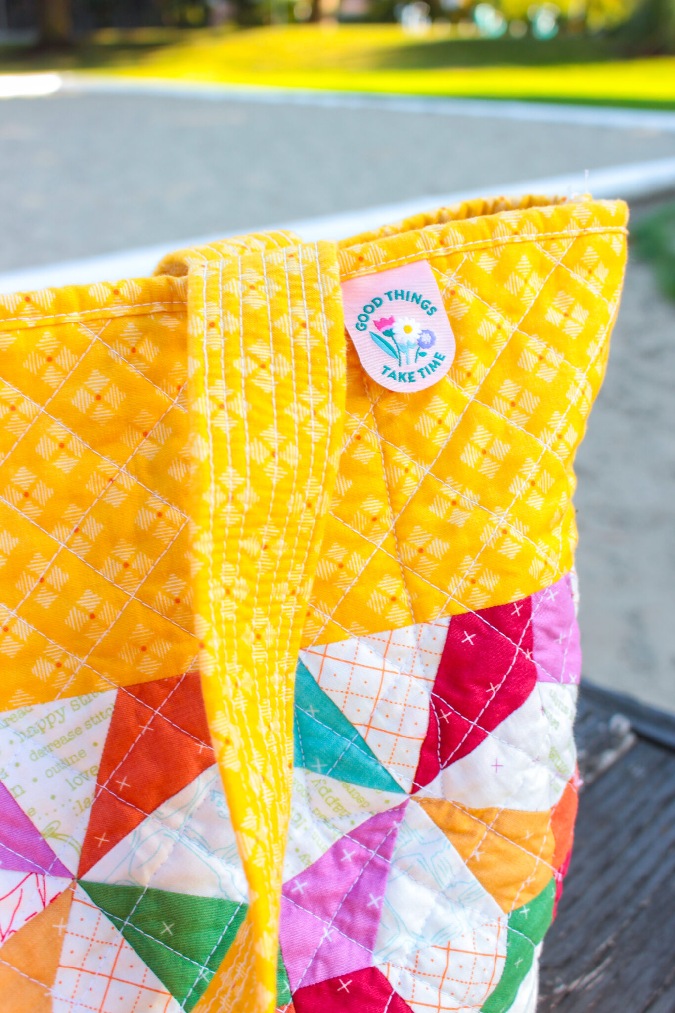 Quilters Big Tote with Bee Backgrounds and Bee Cross Stitch