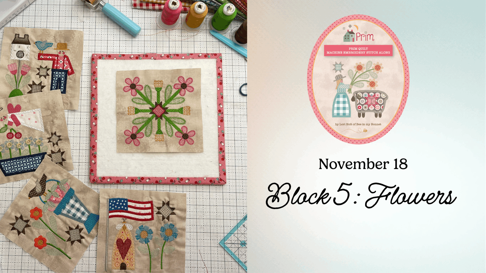 Prim Machine Embroidery Stitch Along – Block 5