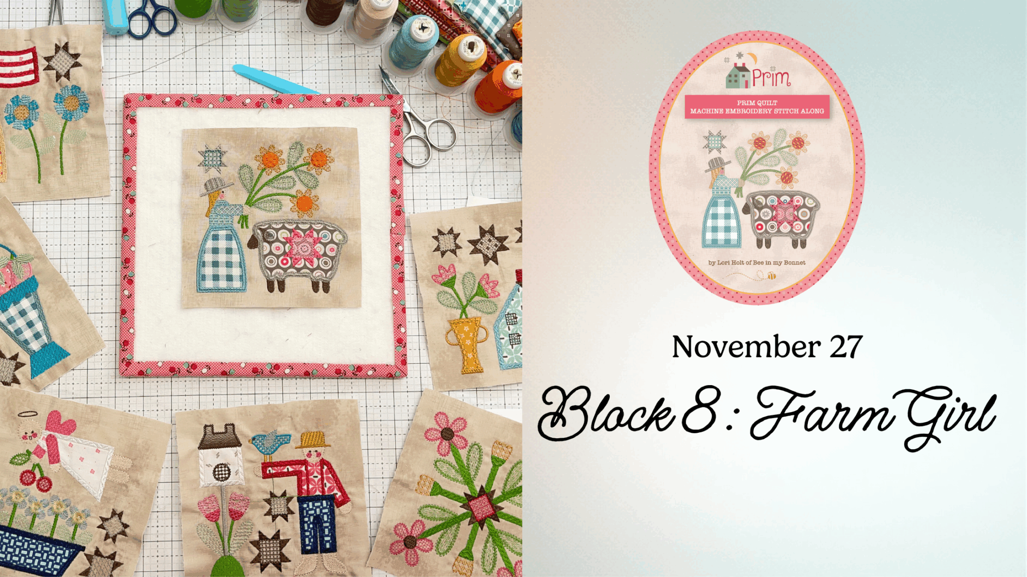 Prim Machine Embroidery Stitch Along – Block 8